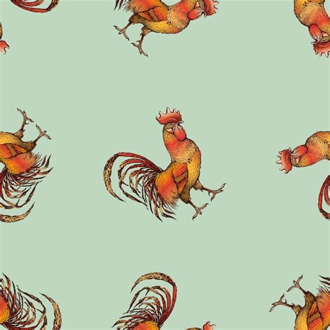 Premium Vector Seamless Pattern Of Drawn Red Cartoon Cock