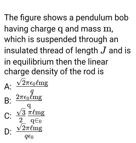 The Figure Shows A Pendulum Bob Having Charge Q And Mass M Which Is Susp