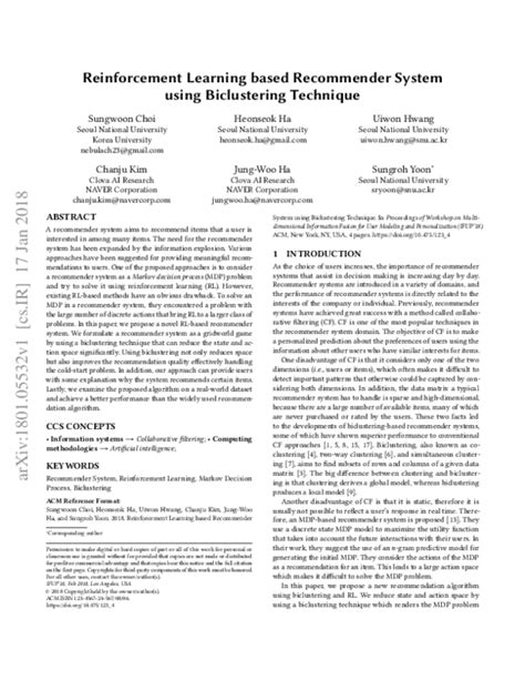 Pdf Reinforcement Learning Based Recommender System Using