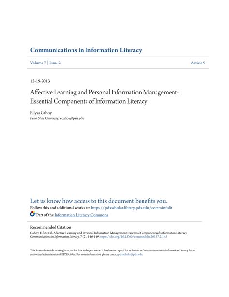 Pdf Affective Learning And Personal Information Management Essential