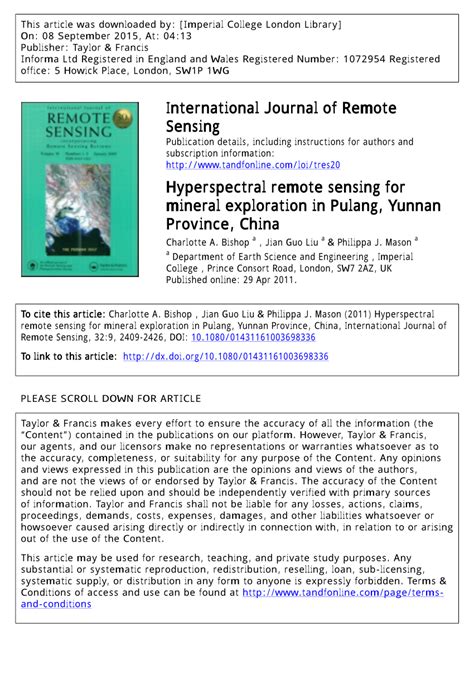Pdf Hyperspectral Remote Sensing For Mineral Exploration In Pulang Yunnan Province China