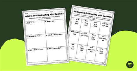 Adding And Subtracting Decimals With Base 10 Blocks Worksheet Teach
