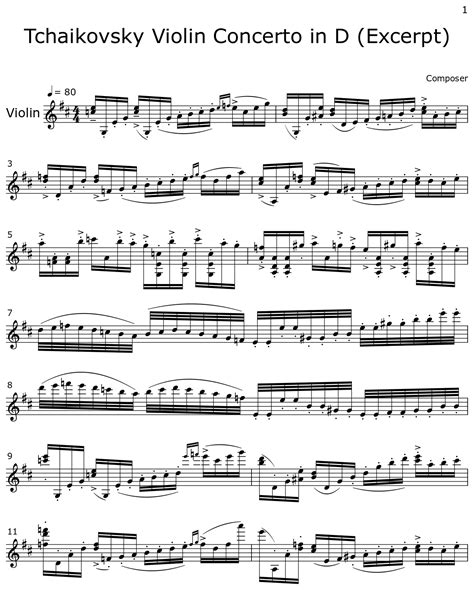 Tchaikovsky Violin Concerto In D Excerpt Sheet Music For Violin