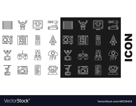 Set Line Robot Internet Of Things Bot Global Vector Image
