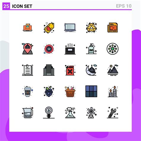 25 Universal Filled Line Flat Color Signs Symbols Of Laptop Coding Black App Love Editable