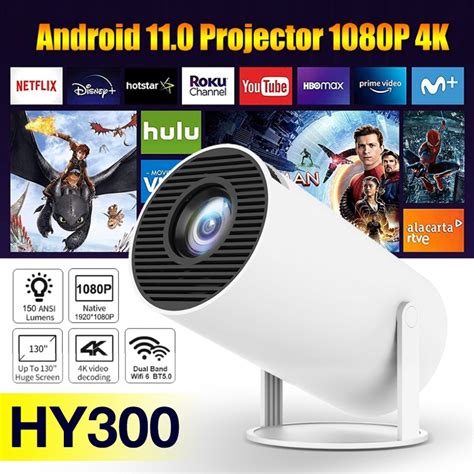 HY300 Projector 4K Android 11 0 1080P มนโปรเจคเตอรขนาดพกพา Shopee Thailand