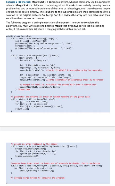 Solved Exercise 2 10 Marks Merge Sort Is A Sorting Algorithm