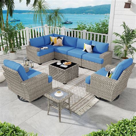Ovios 9 Pieces Outdoor Patio Furniture With Swivel Chairs High Back All