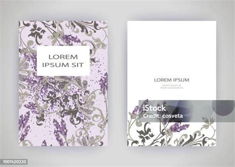 꽃 라벤더 잎 카드의 집합입니다 웨딩 장식 개념입니다 꽃 유행 포스터 초대입니다 벡터 장식 인사말 카드 또는 초대장 디자인 배경 개념에 대한 스톡 벡터 아트 및 기타 이미지