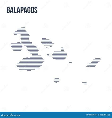 Vector Abstract Hatched Map Of Galapagos With Horizontal Lines Isolated