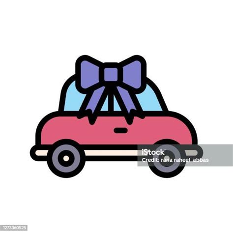 편집 가능한 스트로크가 있는 리본과 활 벡터가 있는 선물 상자 관련 자동차 선물 놀라움에 대한 스톡 벡터 아트 및 기타 이미지
