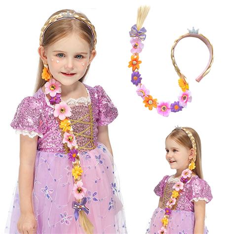 Princess Girls Flowers Headband Flower Fary Dress Up Weaving Long Braid