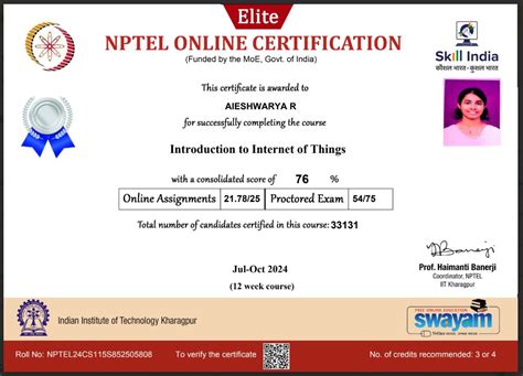 Aieshwarya R On Linkedin Nptel Iot Skilldevelopment Technology Elitecertification