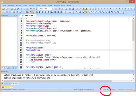 Texniccenter Conflict Between Utf 8 And Ansi Encoding Tex Latex