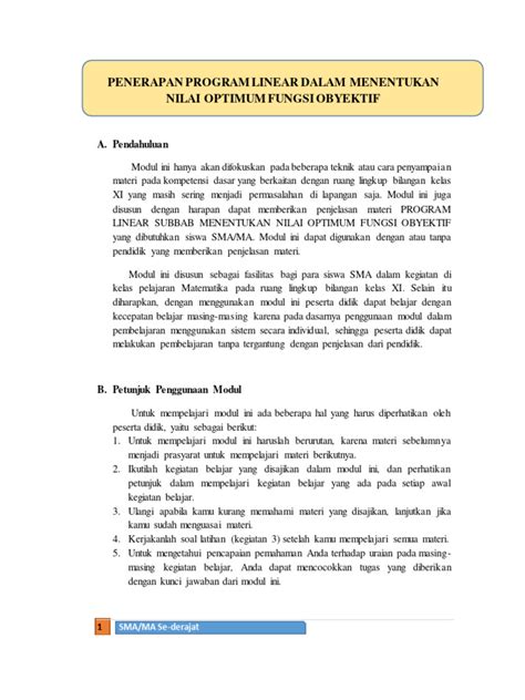 Modul Penerapan Program Linear Dalam Menentukan Nilai Optimum Pdf Metode And Bahan Ajar Komputer