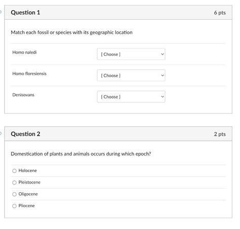 Solved Match Each Fossil Or Species With Its Geographic Chegg Com