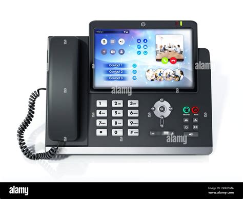 Modern Voip Or Voice Over Ip Phone With Led Screen Isolated On White