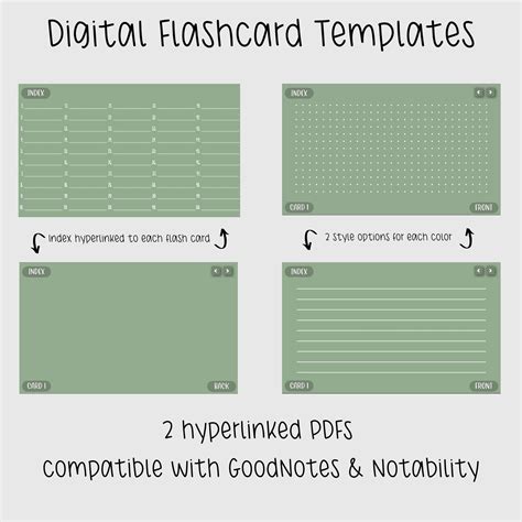 Digital Index Cards For Goodnotes Flashcards Template Notability Flash Cards Hyperlinked Lined