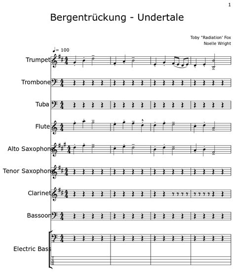 Bergentrückung Undertale Sheet Music For Trumpet Trombone Tuba