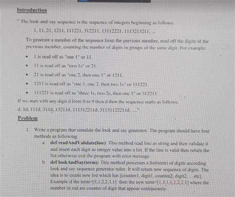 Solved Introduction The Look And Say Sequence Is The