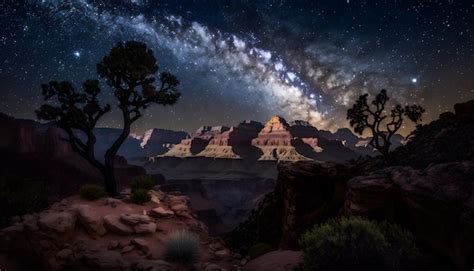 Premium Photo A Night View Of Grand Canyon With The Milky Way In The Sky