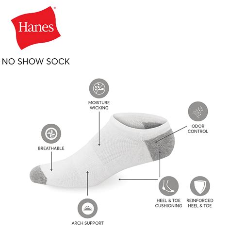 Hanes 12 Pack X Temp Mens Super Low No Show Sock With Arch Support