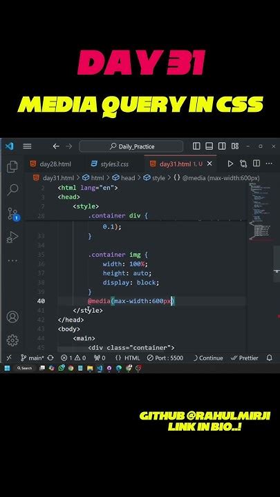 Media Query In Css Coding Webdevproject Webdevelopment Codeprojects Webdesign Youtube