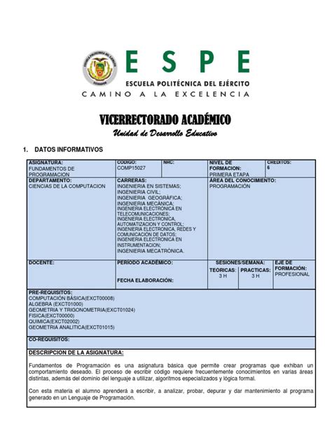 Espe Electronica Comp 15027 Fundamentos Programacion Pdf Lenguaje