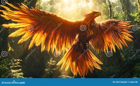 Generative Ai Image Of Beautiful Wild Golden Phoenix Eagle At Forest