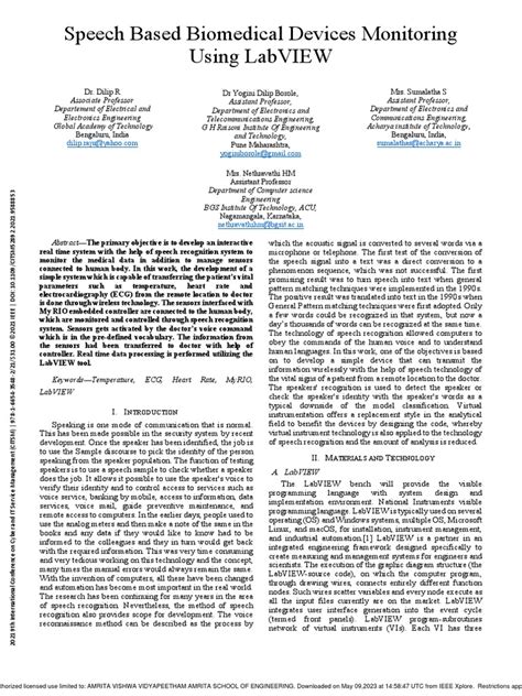 Speech Based Biomedical Devices Monitoring Using Labview Pdf Speech