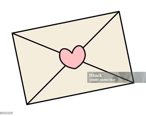 만화 스타일의 메시지가 담긴 흰색 종이 봉투 핑크 하트 스탬프가 있는 러브레터 가리기에 대한 스톡 벡터 아트 및 기타 이미지 가리기 공란 공휴일 Istock