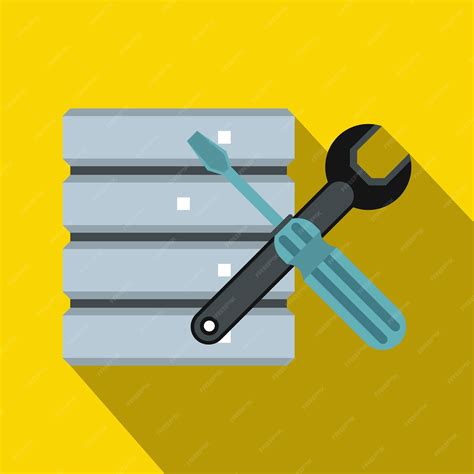 Premium Vector Database With Screwdriverl And Spanner Icon In Flat Style On A Yellow Background