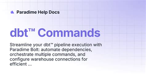 Dbt™ Commands Paradime Help Docs