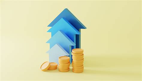 파란색 상승 화살표와 동전은 노란색 배경에 이익 그래프를 쌓습니다 재정적 성공과 성장 개념 3d 렌더링 그림 은행 예금 전표에 대한 스톡 사진 및 기타 이미지 Istock