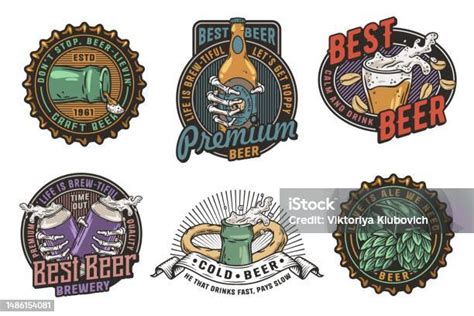 맥주 캡 캔 홉 스켈레톤 및 병이 있는 양조 엠블럼 또는 수제 맥주 로고의 맥주 세트 두개골 맥주 유리 및 바 펍 또는 양조장