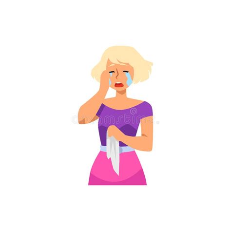 Weeping Crying Young Woman Character Flat Vector Illustration Isolated Stock Vector