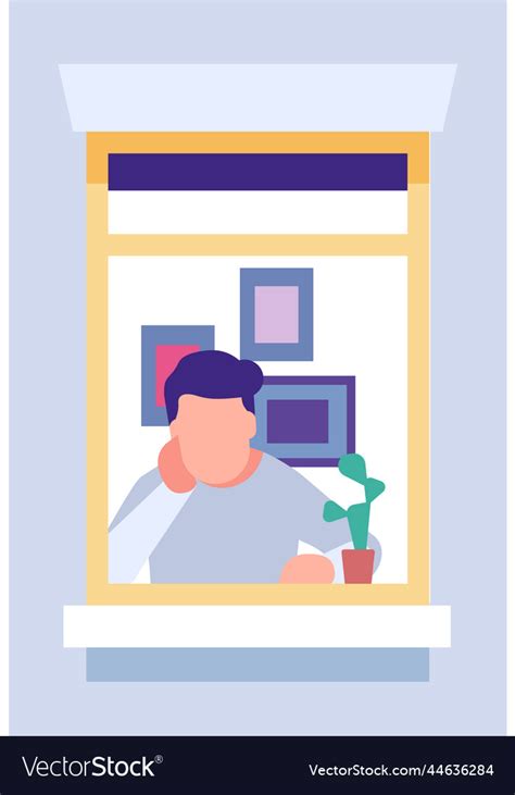 Open Window With Male Neighbor Apartment Outside Vector Image