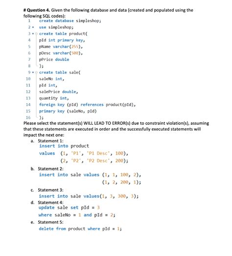Solved Question 4 Given The Following Database And Data