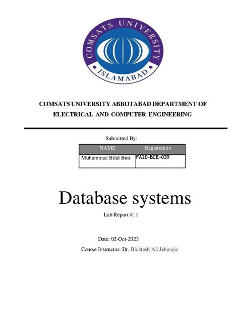 Db Lab Report Comsats University Abbotabad Department Of Electrical And Computer Engineering