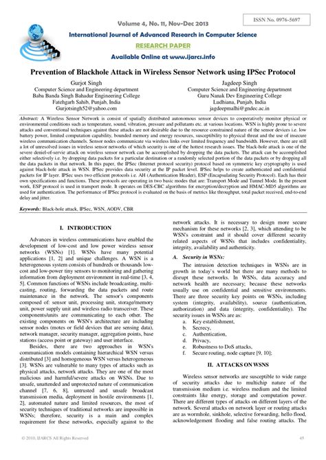 Pdf Prevention Of Blackhole Attack In Wireless Sensor Network Using Ipsec Protocol