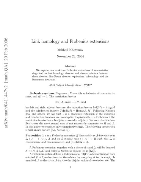 Pdf Link Homology And Frobenius Extensions