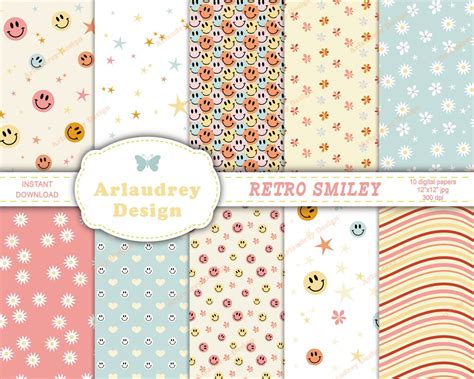 Retro Smiley Face Pattern Groofy Pattern Smile Face Backgrounds Smileys Digital Paper 10