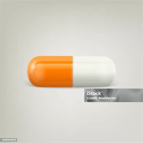 벡터 3d 현실적인 주황색과 흰색 제약 의료 알약 캡슐 흰색 배경에 태블릿 정면도 공간 복사 의학 건강 개념 3차원 형태에 대한 스톡 벡터 아트 및 기타 이미지 Istock