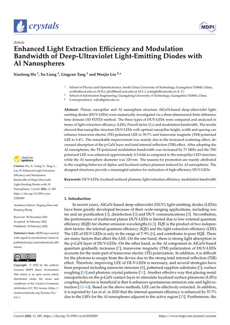 Pdf Enhanced Light Extraction Efficiency And Modulation Bandwidth Of Deep Ultraviolet Light