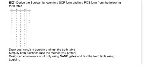 Solved Ex7 Derive The Boolean Function In A Sop Form And In