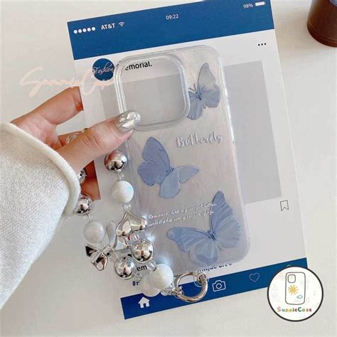 หรูหรา สีฟ้า ผีเสื้อ สำหรับ Infinix Tecno Spark Go 2023 Pop 7 Note 30 Pro 4g Smart 7 8 สร้อย