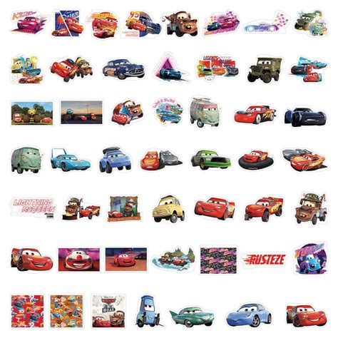 50pcs Disney Cartoon Cars Lightning Mcqueen Stickers Movie Anime Decal