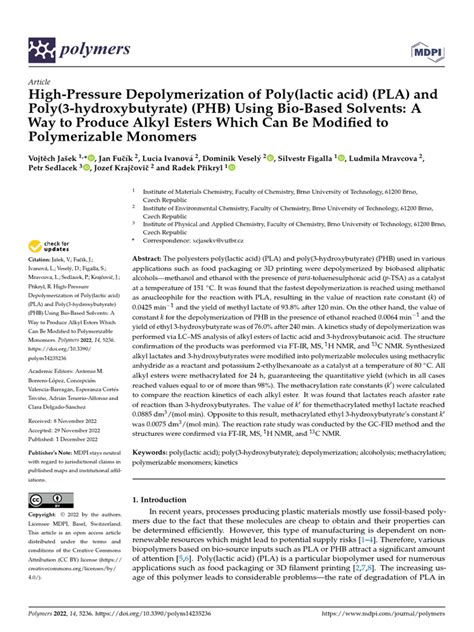 High Pressure Depolymerization Of Polylactic Acid Pdf Chemistry Organic Chemistry