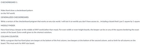 Solved Checkerboard 1 Make Karel Draw A Checkerboard