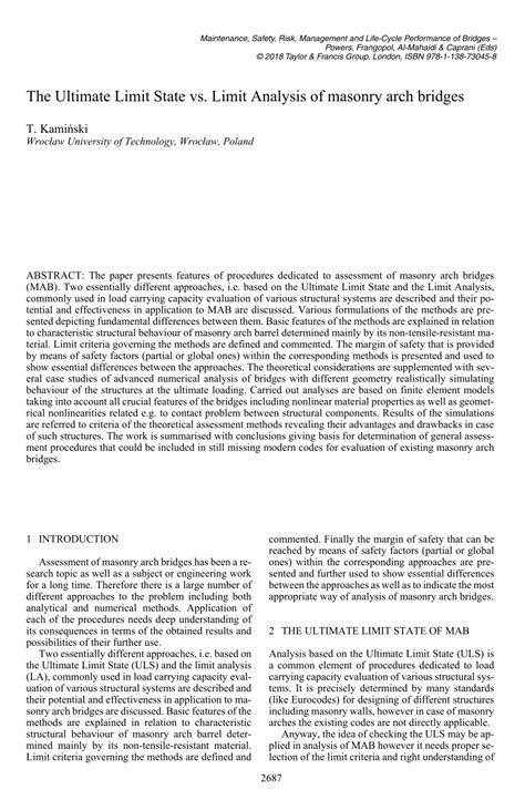 Pdf The Ultimate Limit State Vs Limit Analysis Of Masonry Arch Bridges